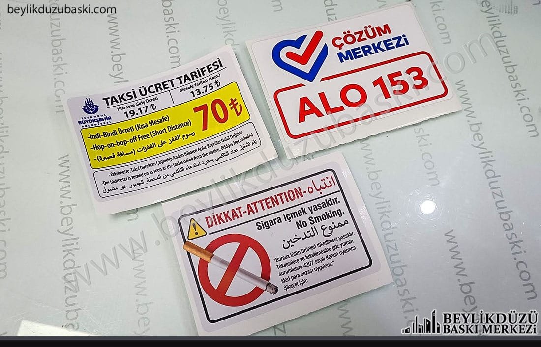 Taksi için, Üçlü etiket seti, Alo153, Sigara ve indi bindi etiketi ...